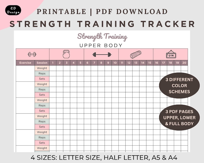 Strength Training Tracker Printable, Weight Lifting Tracker, Workout ...