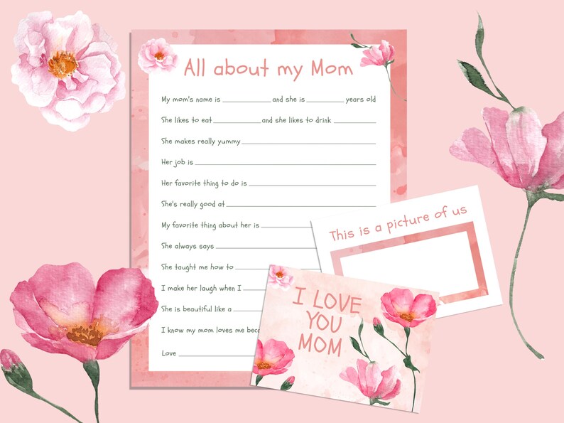 Mother's Day Printable Questionnaire: All About My Mom + Bonus Card ...
