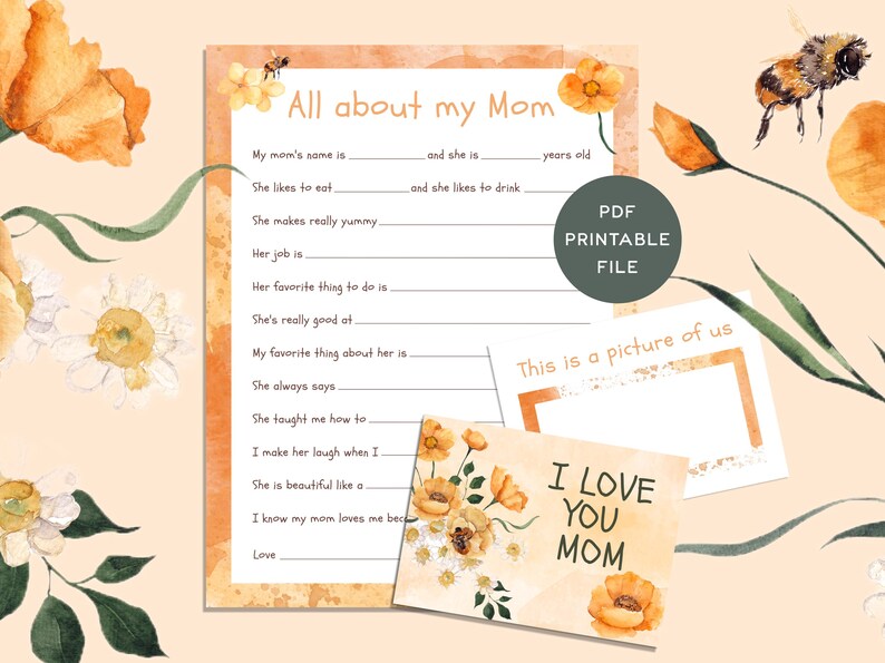 Mother's Day Printable Questionnaire: All About My Mom + Bonus Card ...