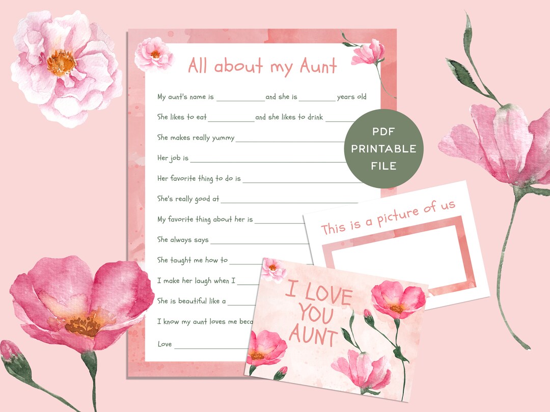 All About My Aunt Printable, Kids Questionnaire, Mother's Day Gift (PDF ...