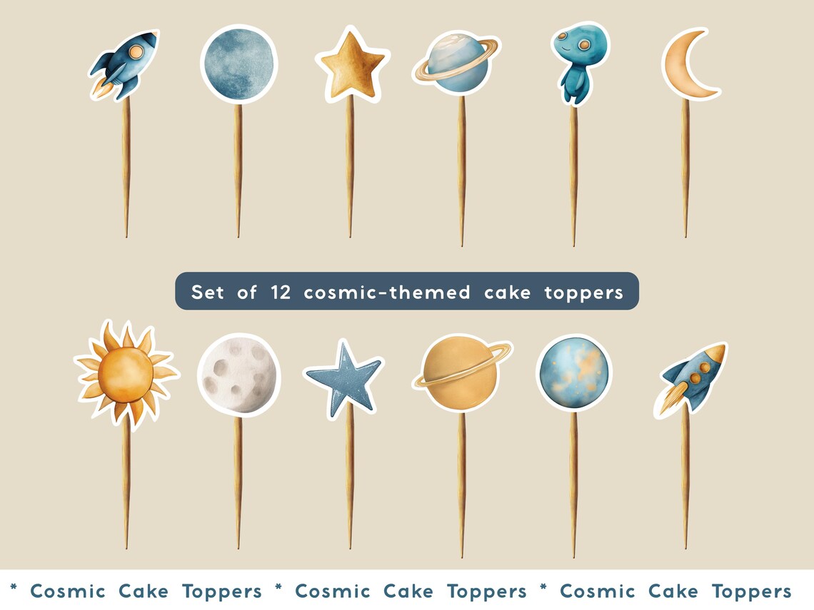Space Themed Cupcake Toppers | Astronaut Cake Toppers | Outer Space ...