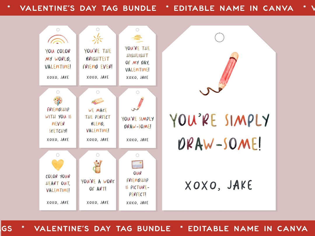 Printable Punny Art-themed Valentine Tags | Valentine's Day Classroom ...