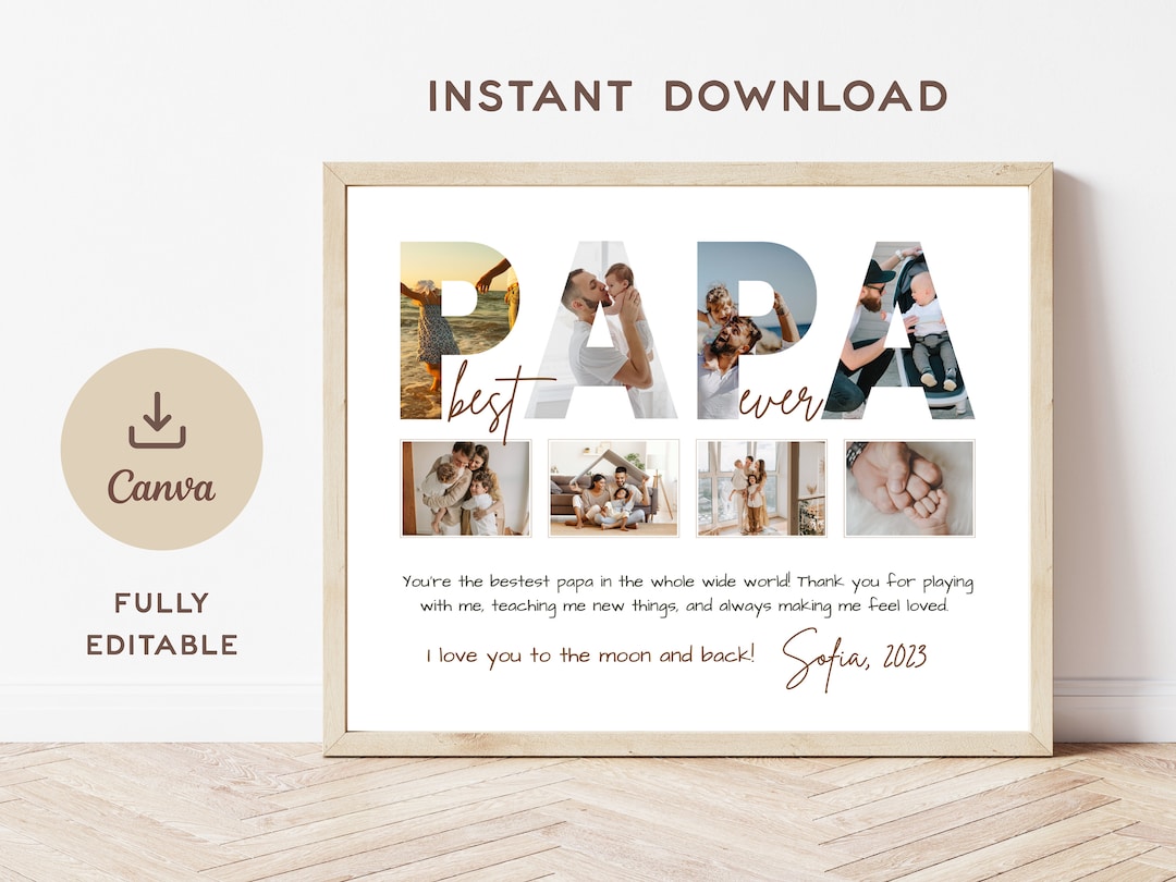 Editable Papa Photo Collage, Best Papa Ever Canva Template, Papa Photo ...