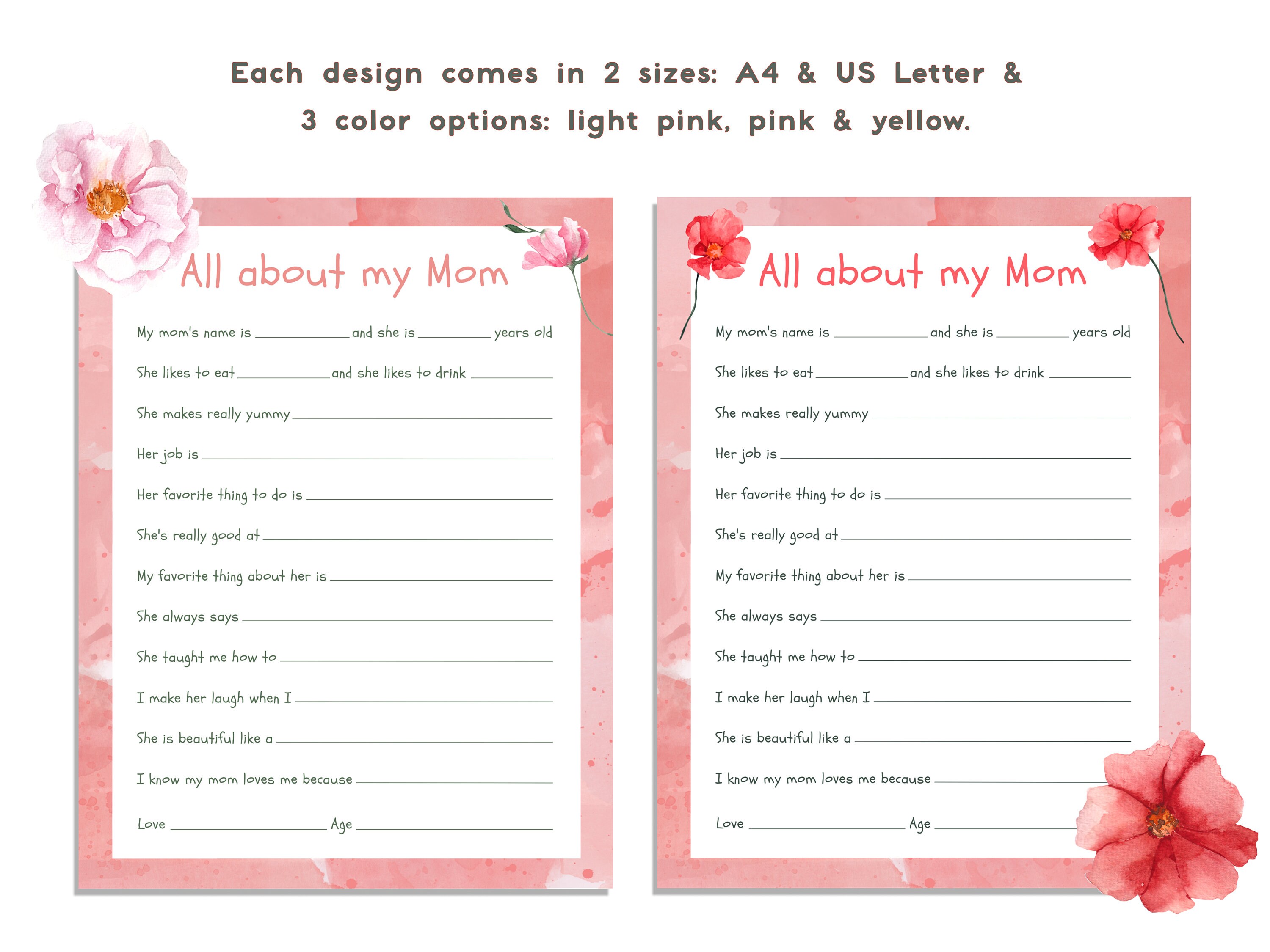 All About My Mommy, Mom, Mama Printable Mother's Day Gift From Kids ...