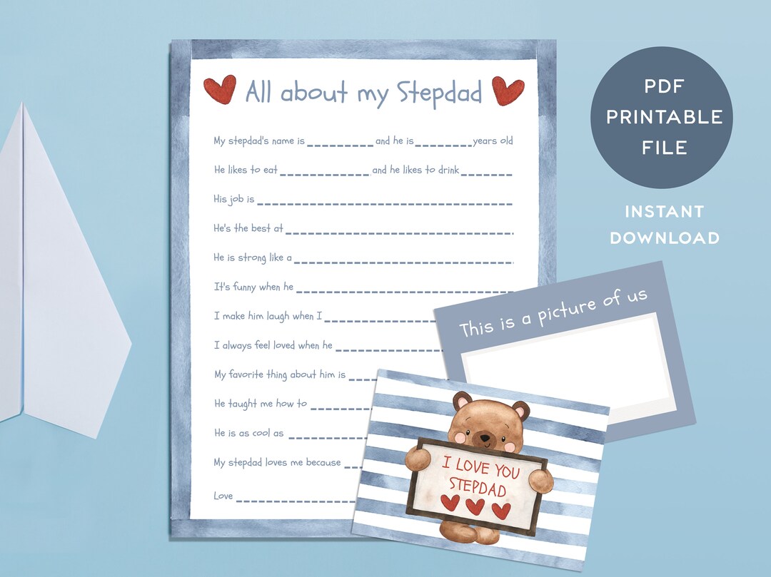All About My Stepdad, Printable Father's Day Gift From Kids, Fill in ...