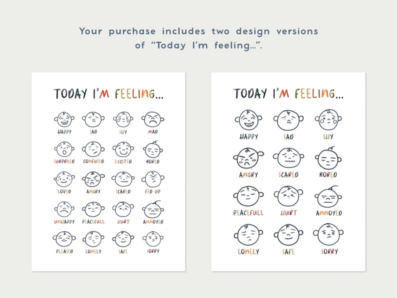 Calming Corner Printables: Kids Feelings Chart, Affirmations (set of 5 ...