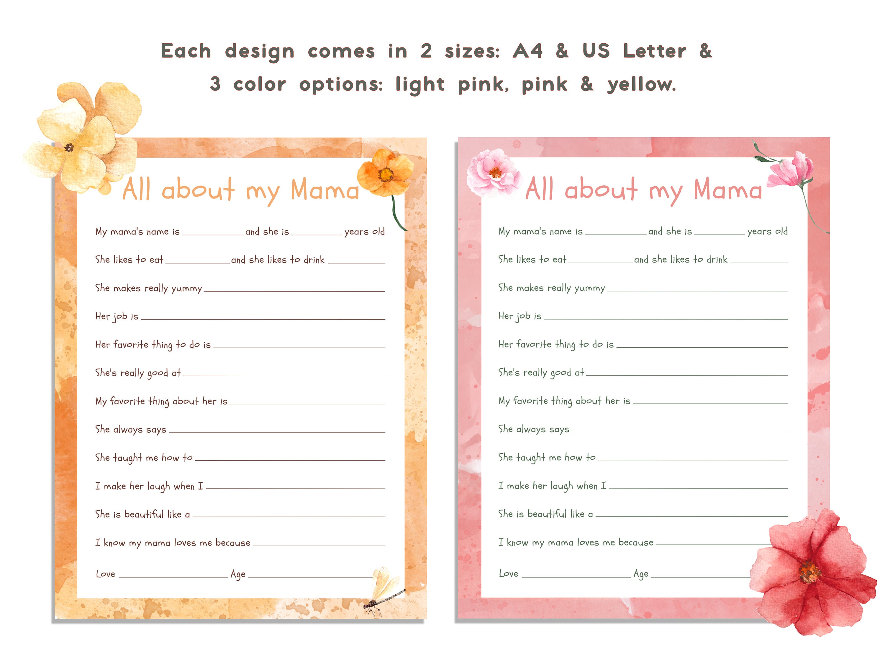 All About My Mama, Mom, Mommy, Printable Mother's Day Gift From Kids ...