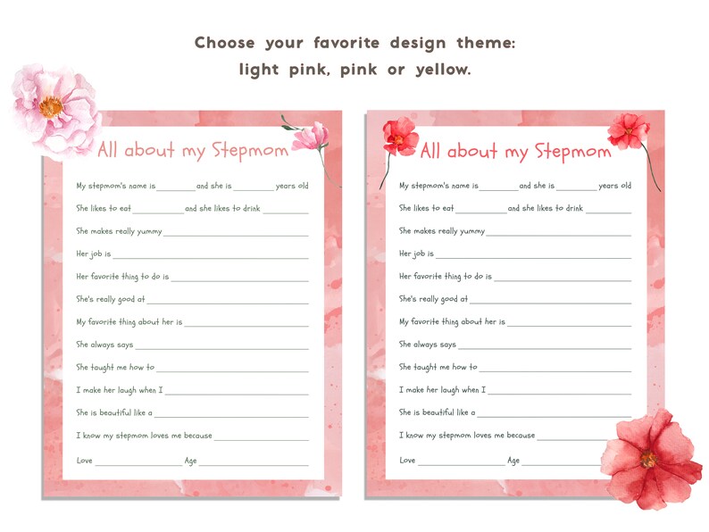 Stepmom Questionnaire: Mother's Day Fill-in Card (PDF Printable) - Etsy