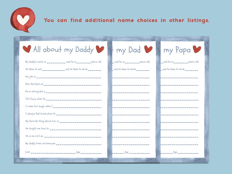 All About My Stepdad, Printable Father's Day Gift From Kids, Fill in ...