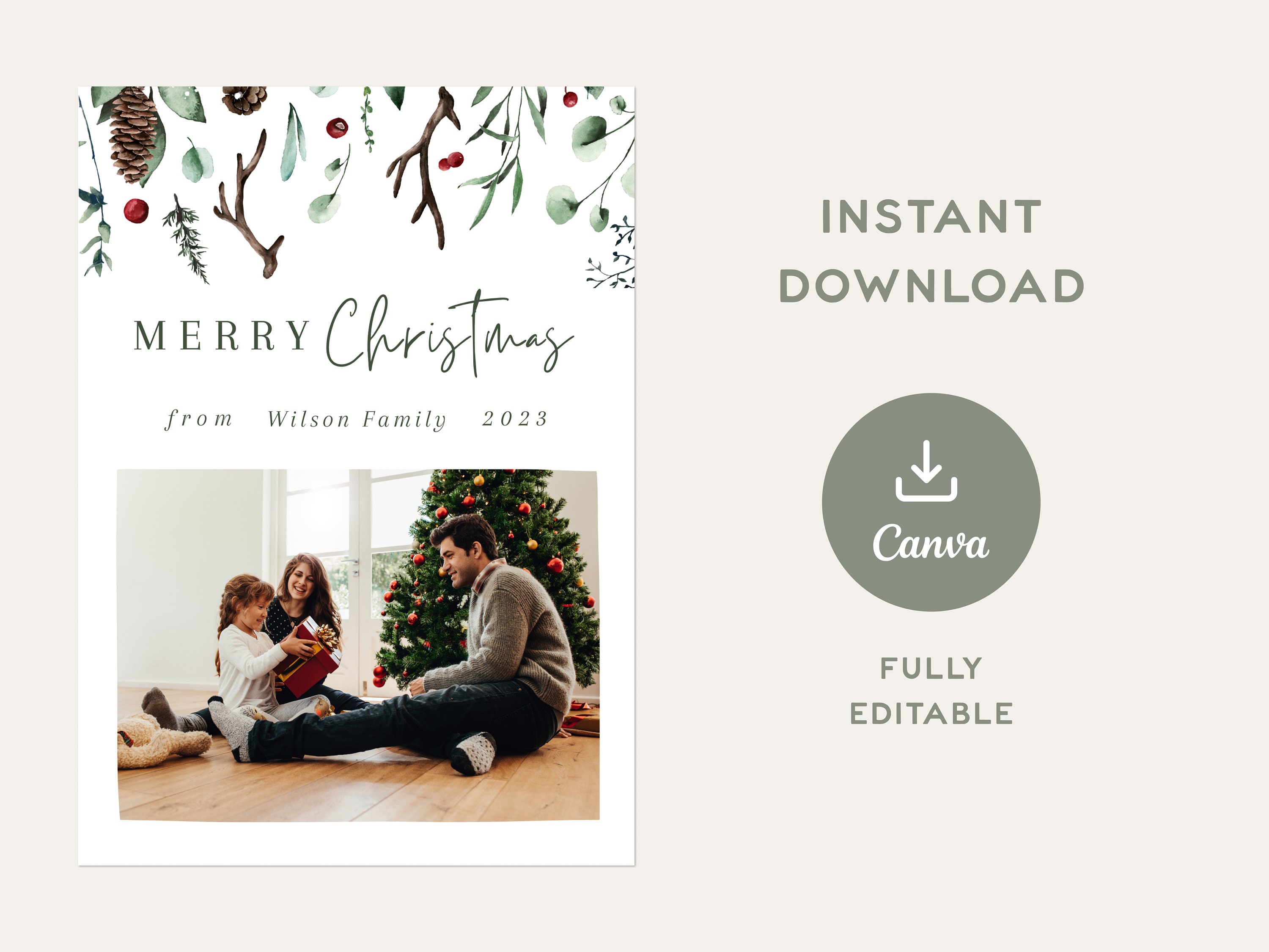 Editable DIY Christmas Card Modern Photo Design, Custom Design ...