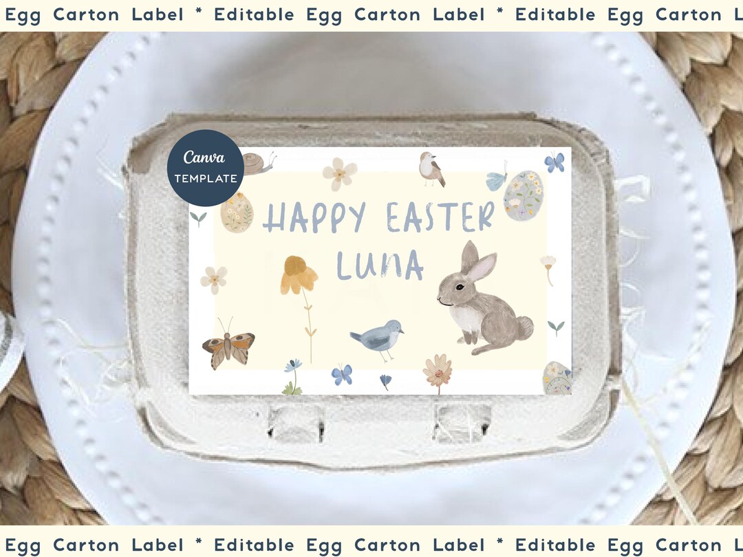 Editable Easter Bunny Egg Carton Label, DIY Egg Carton Gift, Printable ...