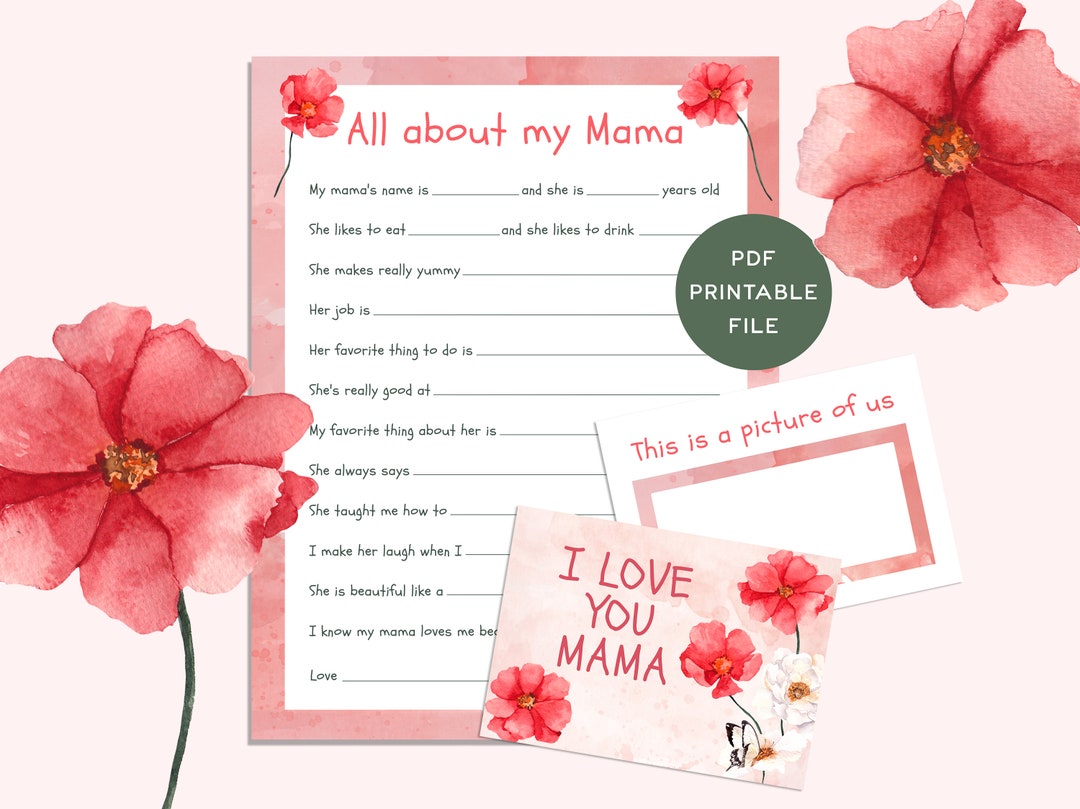 All About My Mama, Mom, Mommy, Printable Mother's Day Gift From Kids ...