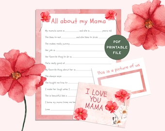 Mother's Day Printable Questionnaire: All About My Mom + Bonus Card ...