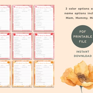 Mother's Day Printable Questionnaire: All About My Mom + Bonus Card ...