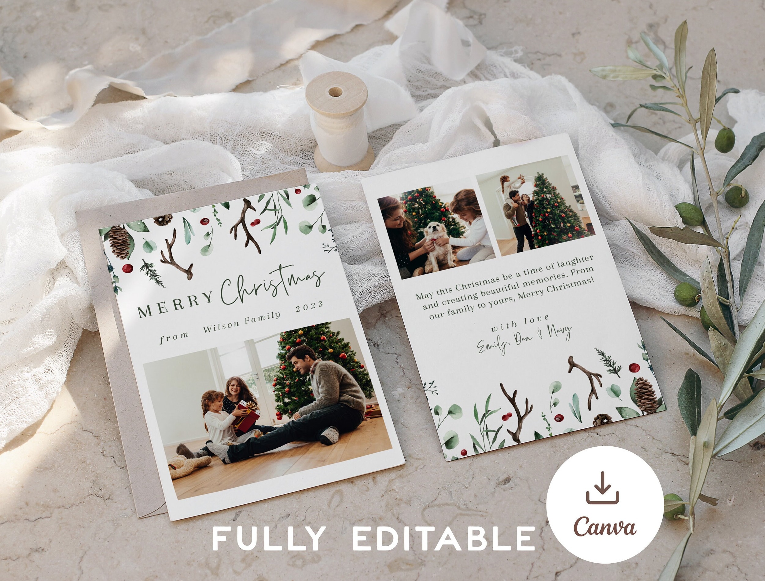Editable DIY Christmas Card Modern Photo Design, Custom Design ...