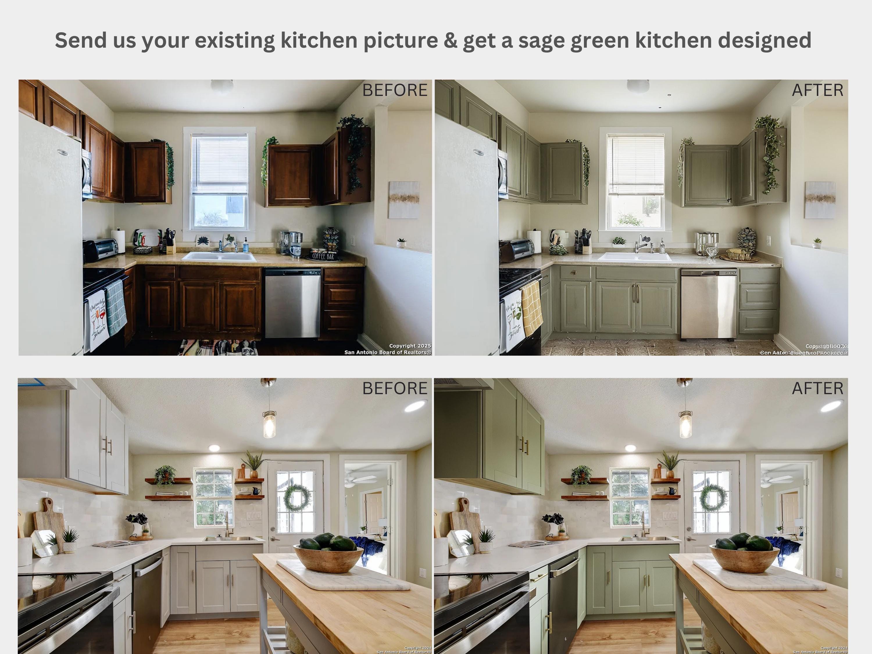 Sage Green Kitchen Designs, Virtual Design Service, Minimalist Kitchen ...