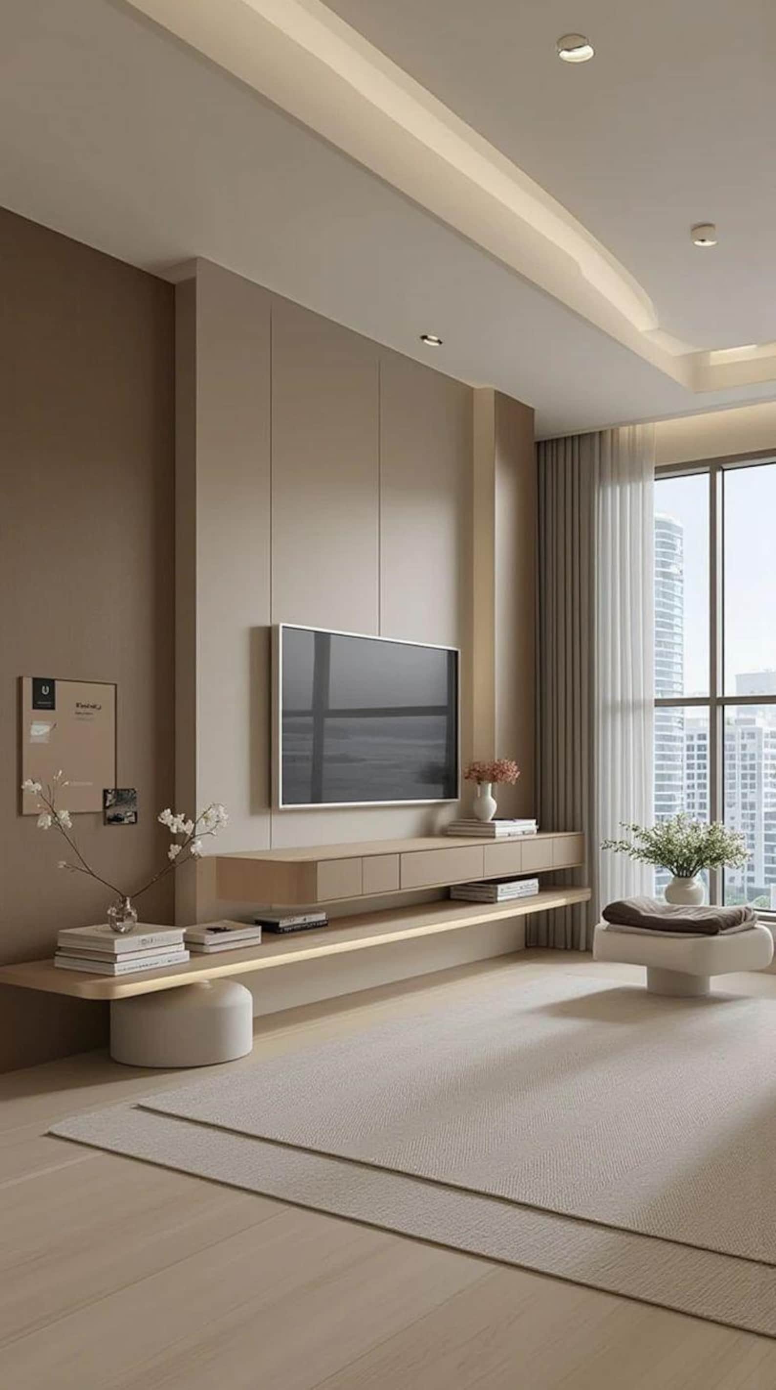 Minimalist TV Unit Design, Living Room Design, Residential 3D Modelling ...