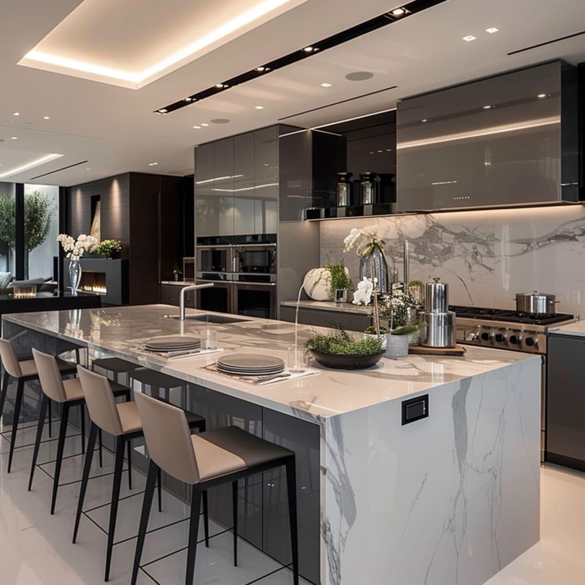 Grey Kitchen Luxury Kitchen 3d Rendering Minimalist Kitchen Remodel ...