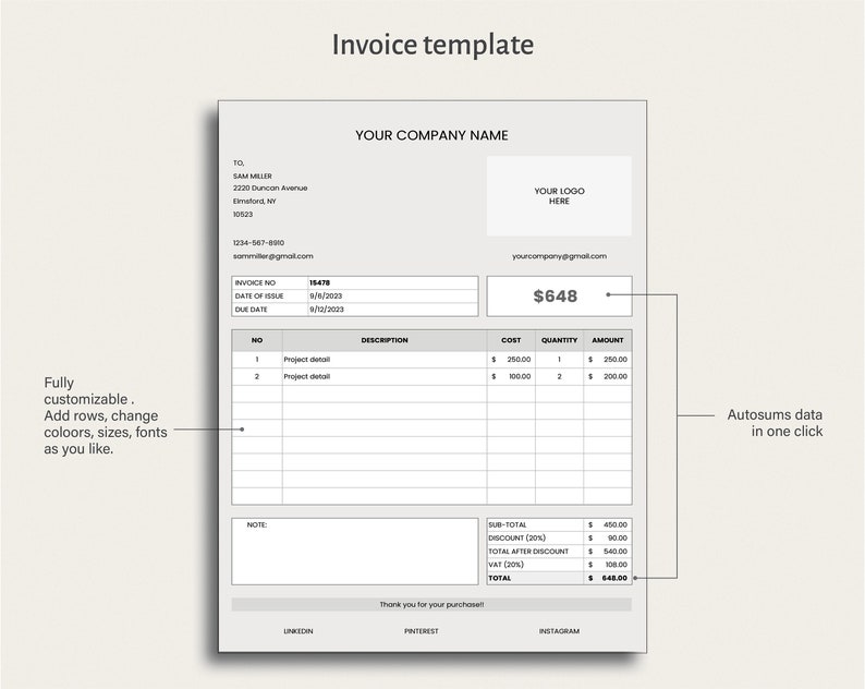 Excel Invoice Template Google Sheets Invoice Tracker Excel |business ...