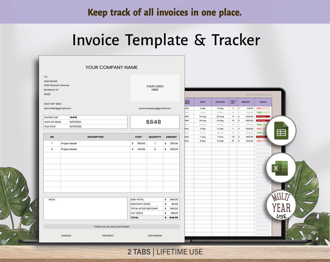 Excel Invoice Template Google Sheets Invoice Tracker Excel |business ...