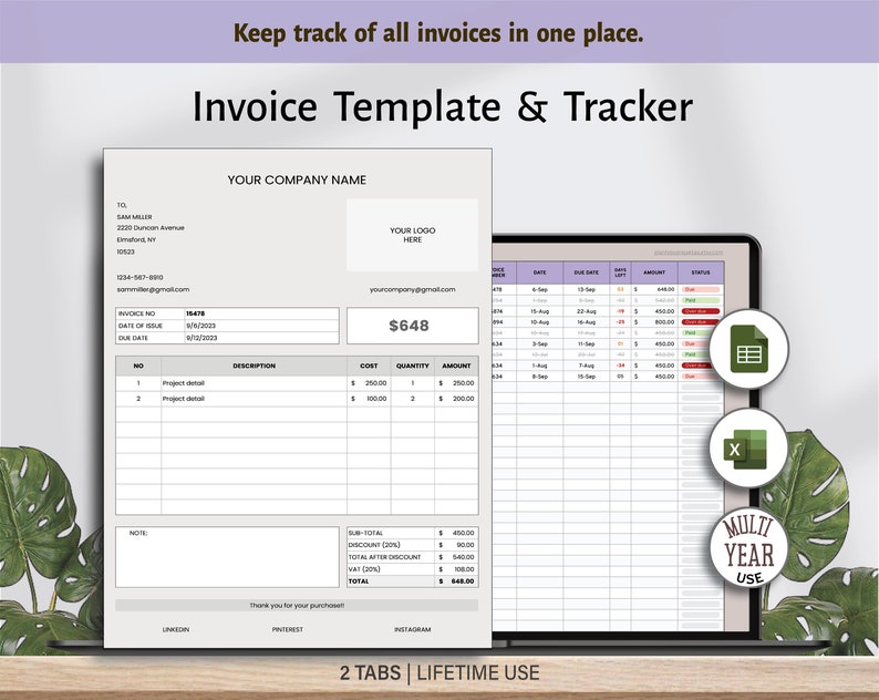 Excel Invoice Template Google Sheets Invoice Tracker Excel |business Invoice| Freelancer Invoice ...
