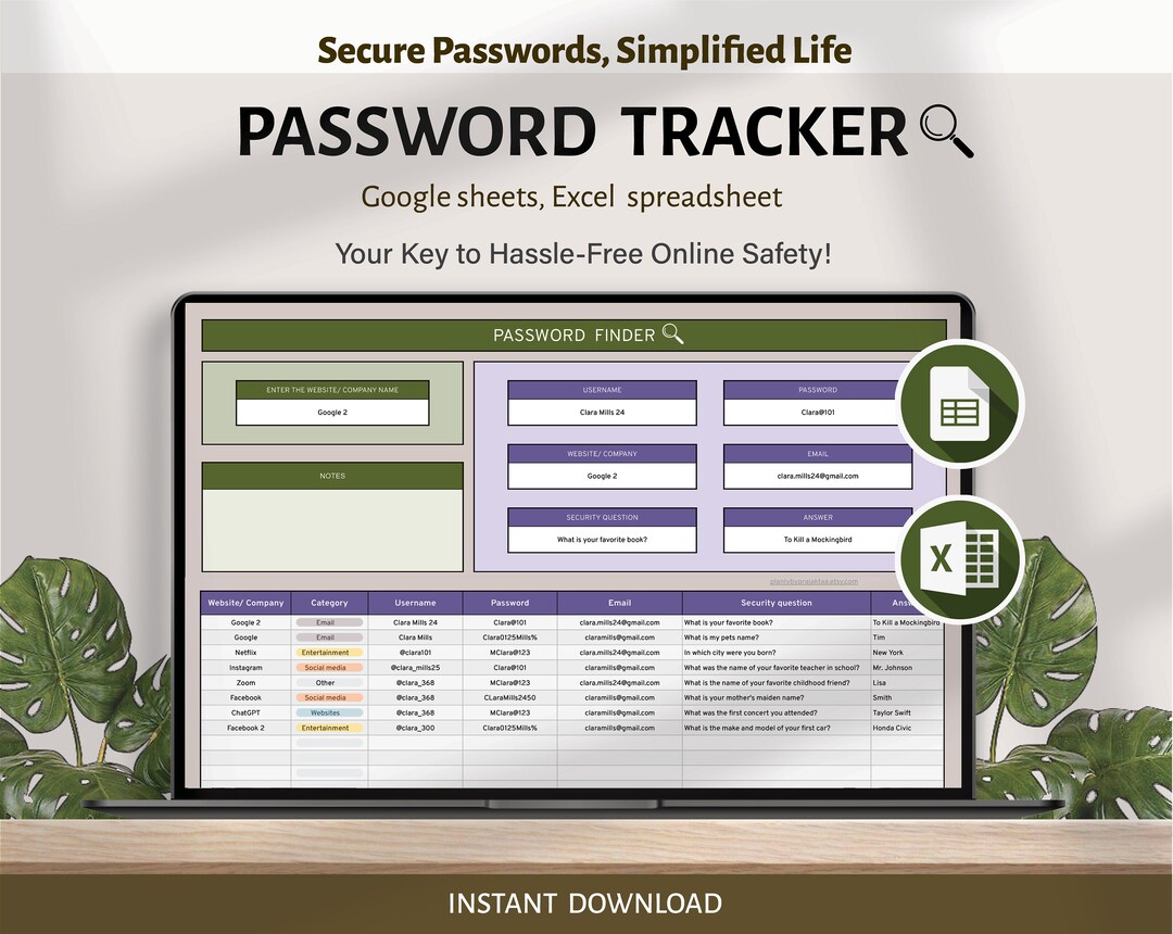 Google Sheets Password Tracker Google Sheets Digital - Etsy