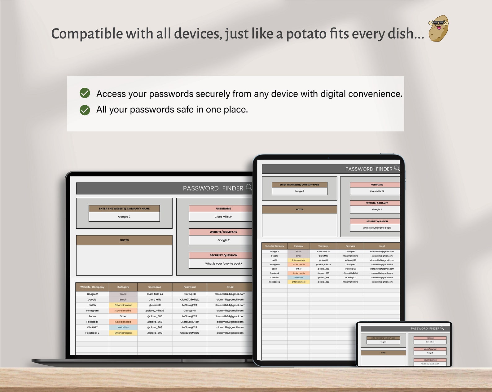 Google Sheets Password Tracker Google Sheets | Digital Password Log ...