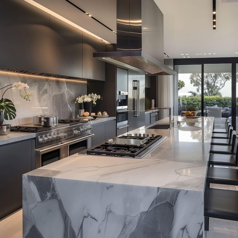 Grey Kitchen Luxury Kitchen 3d Rendering Minimalist Kitchen Remodel ...