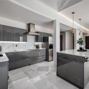 Grey Kitchen Luxury Kitchen 3d Rendering Minimalist Kitchen Remodel ...