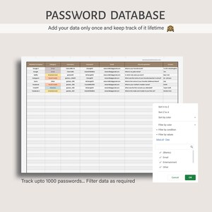 Google Sheets Password Tracker Google Sheets | Digital Password Log ...