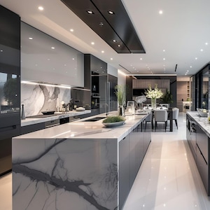 Grey Kitchen Luxury Kitchen 3d Rendering Minimalist Kitchen Remodel ...