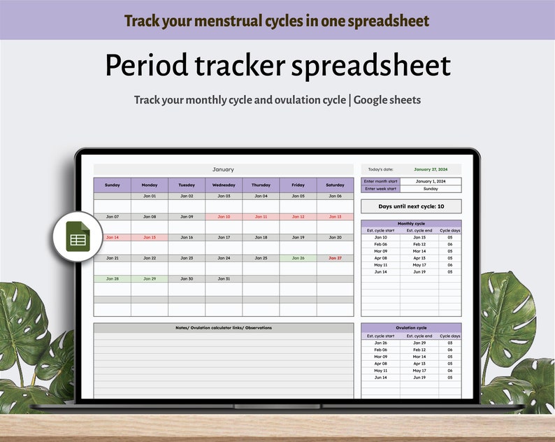 Period Tracker Spreadsheet Google Sheets | Monthly Ovulation Tracker - Etsy