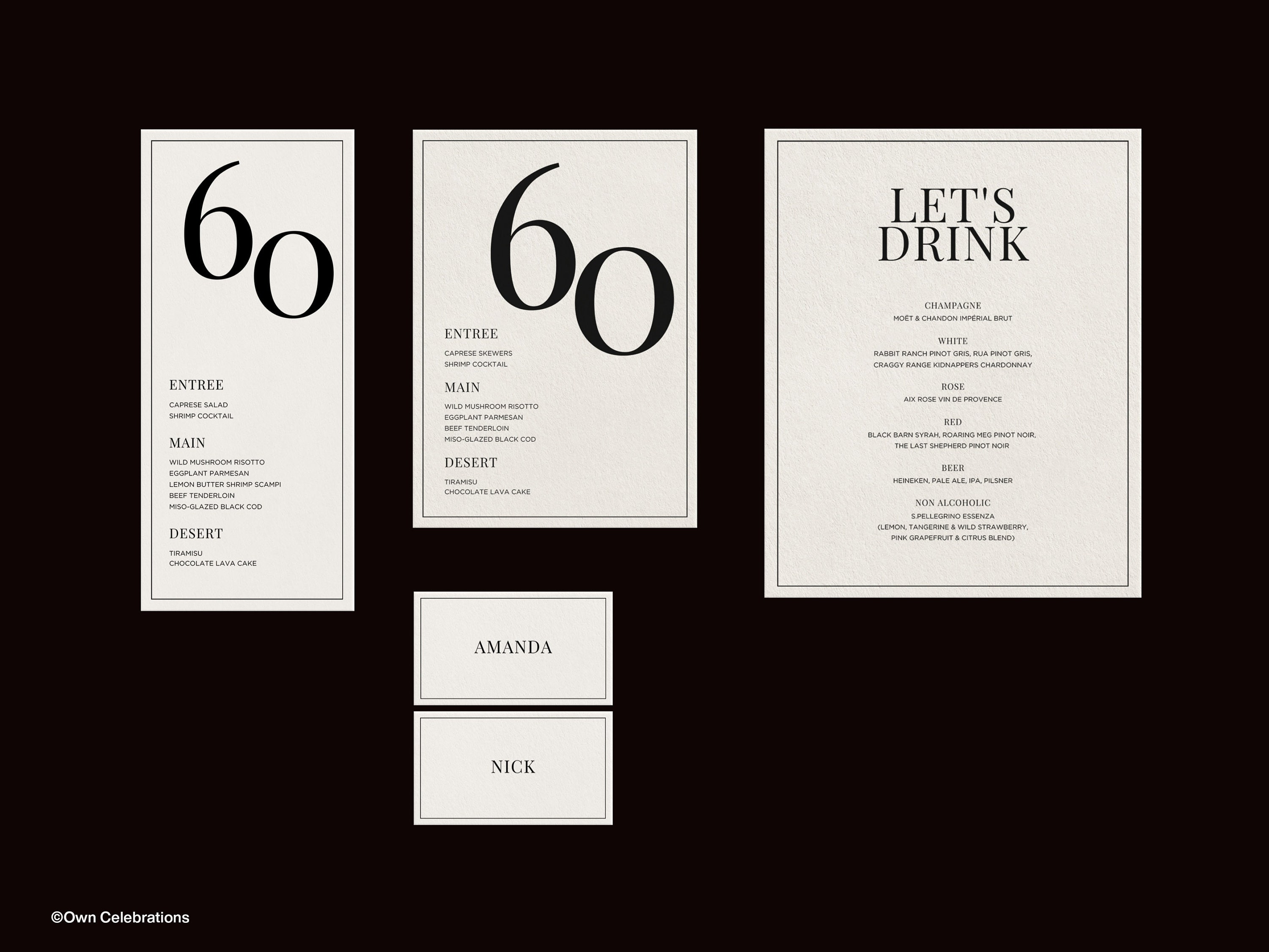 60th Birthday Menu Template: Black and White Decor (digital Download ...
