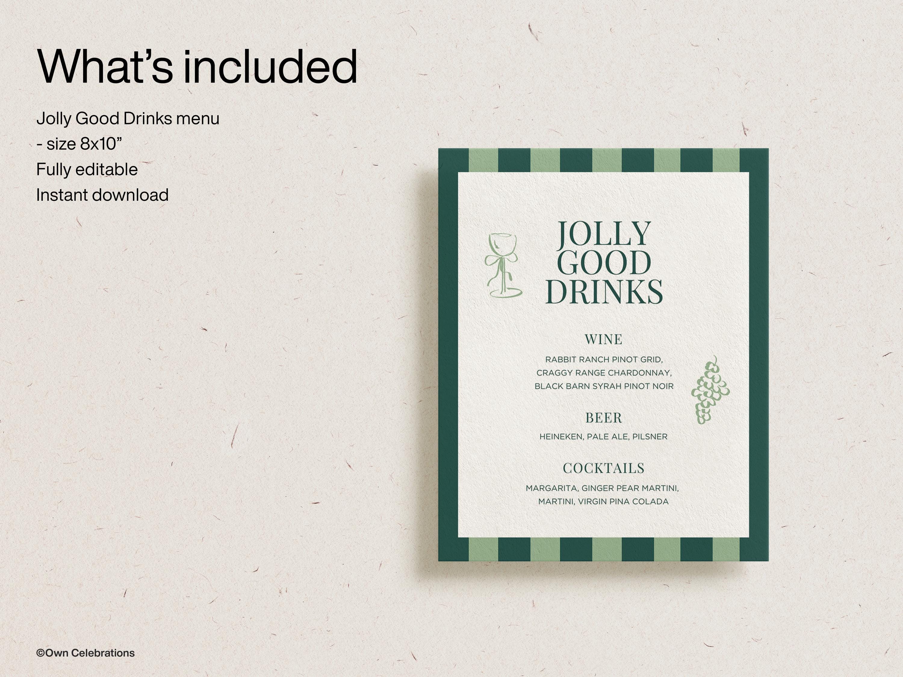 Editable Christmas Bar Menu Template: Holiday Drinks (8x10" Printable ...