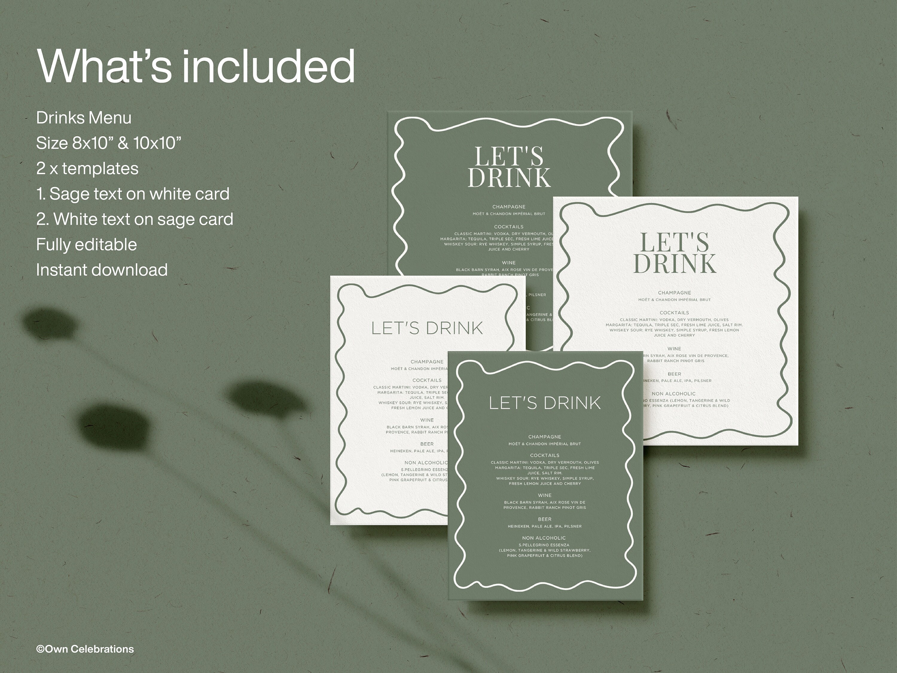 Sage Green Drinks Menu - Bar & Drinks Menu Template, Wedding Bridal ...