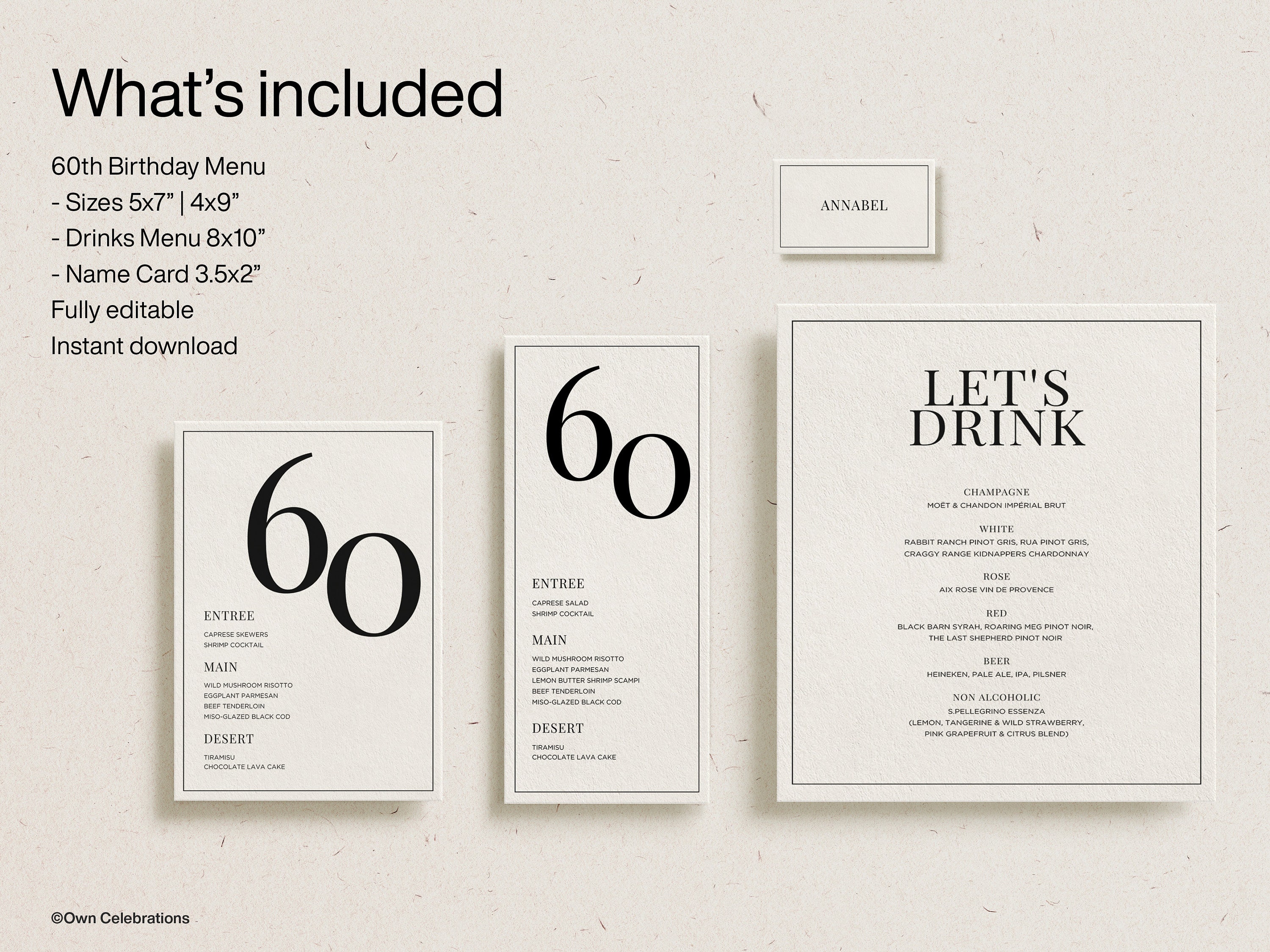 60th Birthday Menu Template: Black and White Decor (digital Download ...