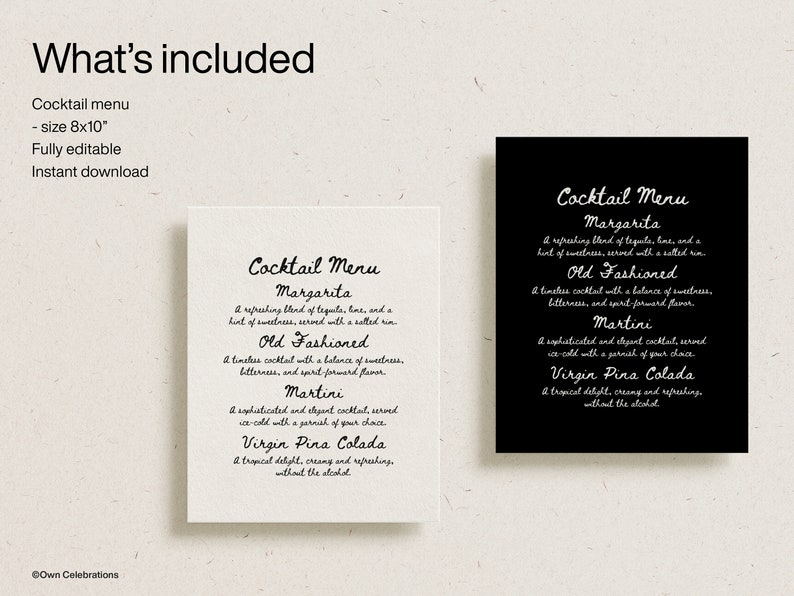 Handwritten Cocktail Menu, Bar Menu Template, Signature Drink Menu ...