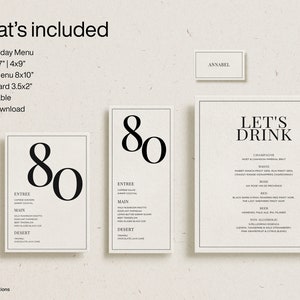 80th Birthday Menu Card Template, Place Cards, Printable Table Menu ...