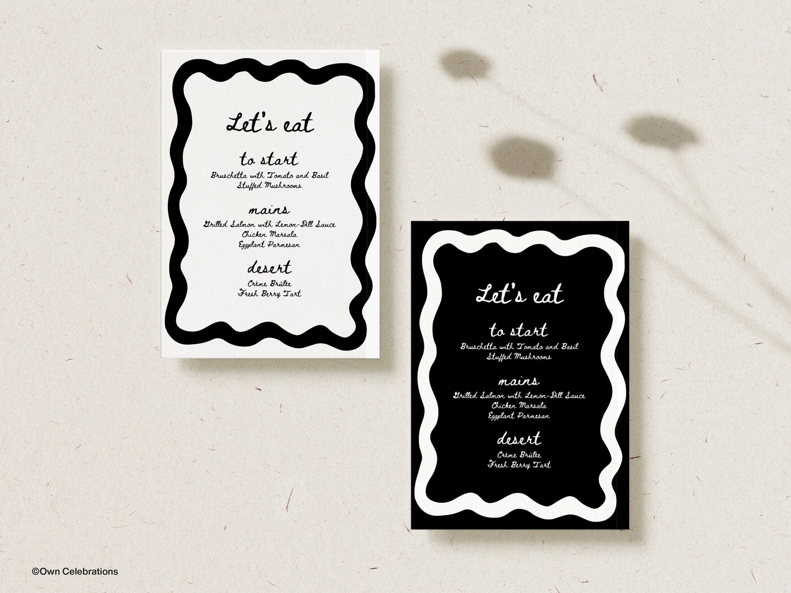 Wavy Menu and Place Card Template: Editable Squiggle Border (digital ...