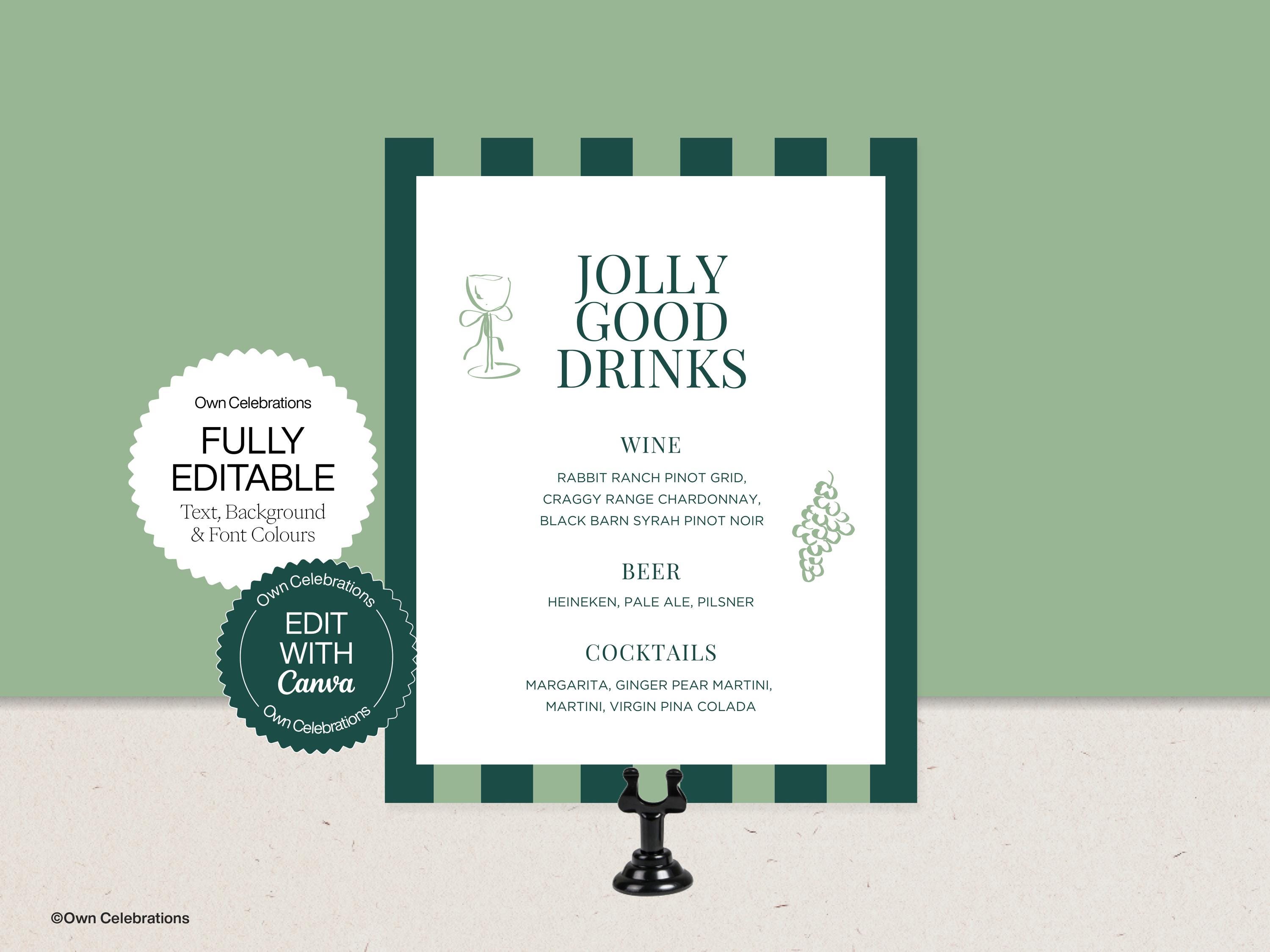 Editable Christmas Bar Menu Template: Holiday Drinks (8x10" Printable ...
