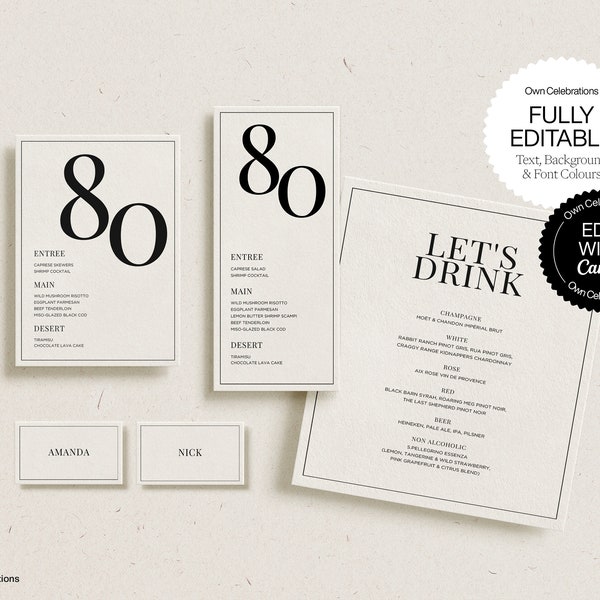 80th Birthday Dinner Menu - Etsy