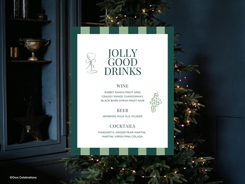 Editable Christmas Bar Menu Template: Holiday Drinks (8x10" Printable ...