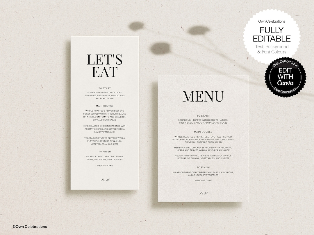 Wedding Menu Template, Printable Menu Card, Wedding Menu Printable ...