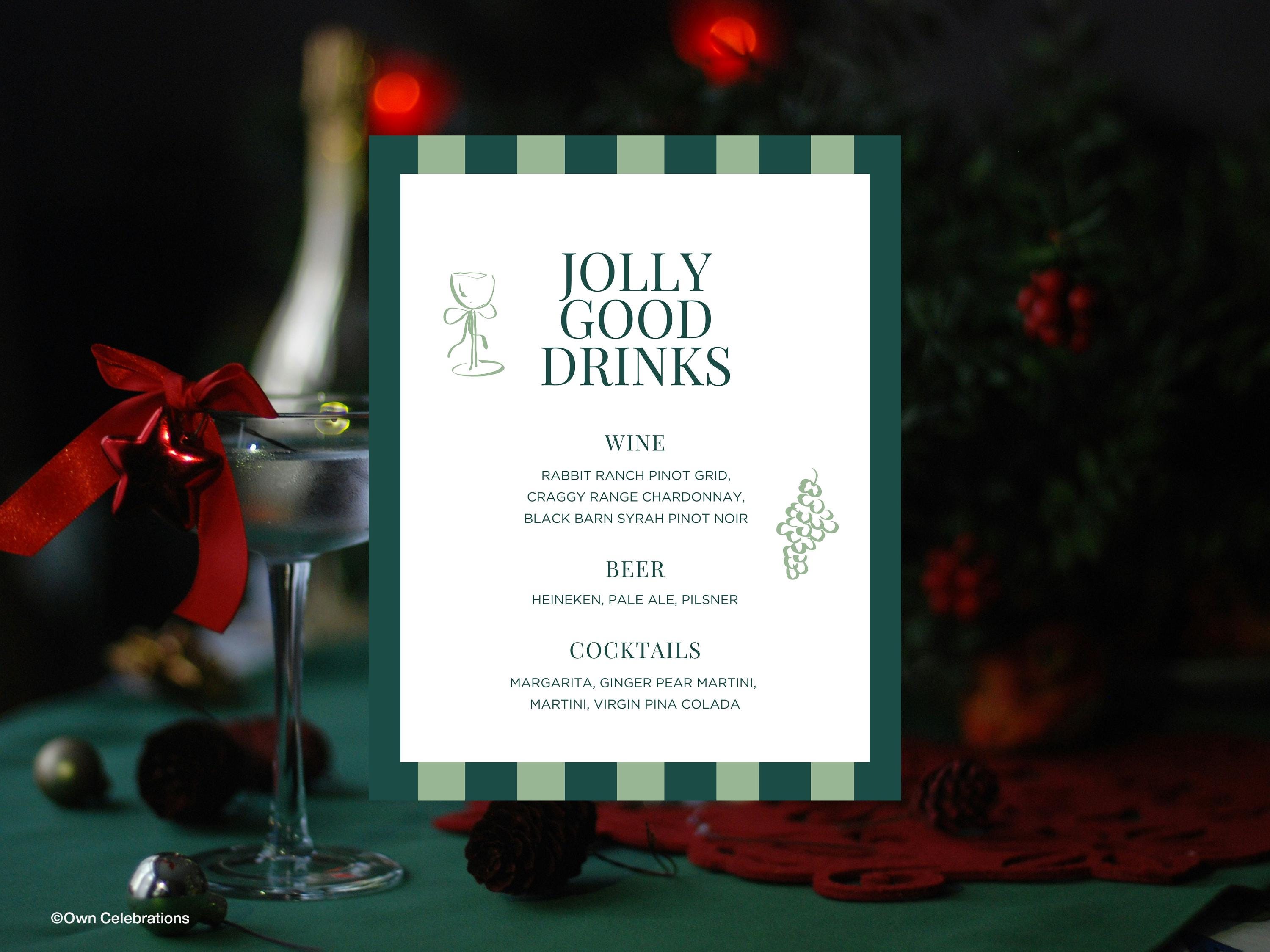 Editable Christmas Bar Menu Template: Holiday Drinks (8x10" Printable ...