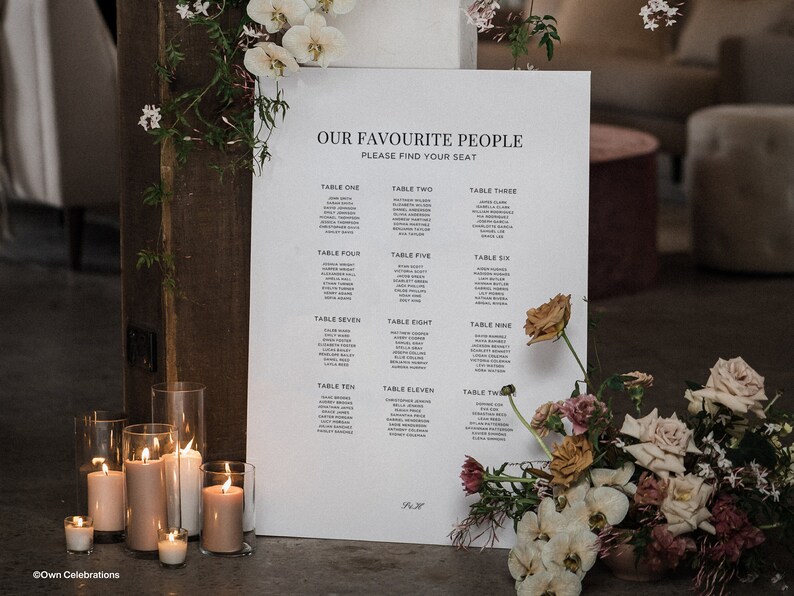 Minimalist Wedding Seating Chart, Modern Printable Table Plan Template ...