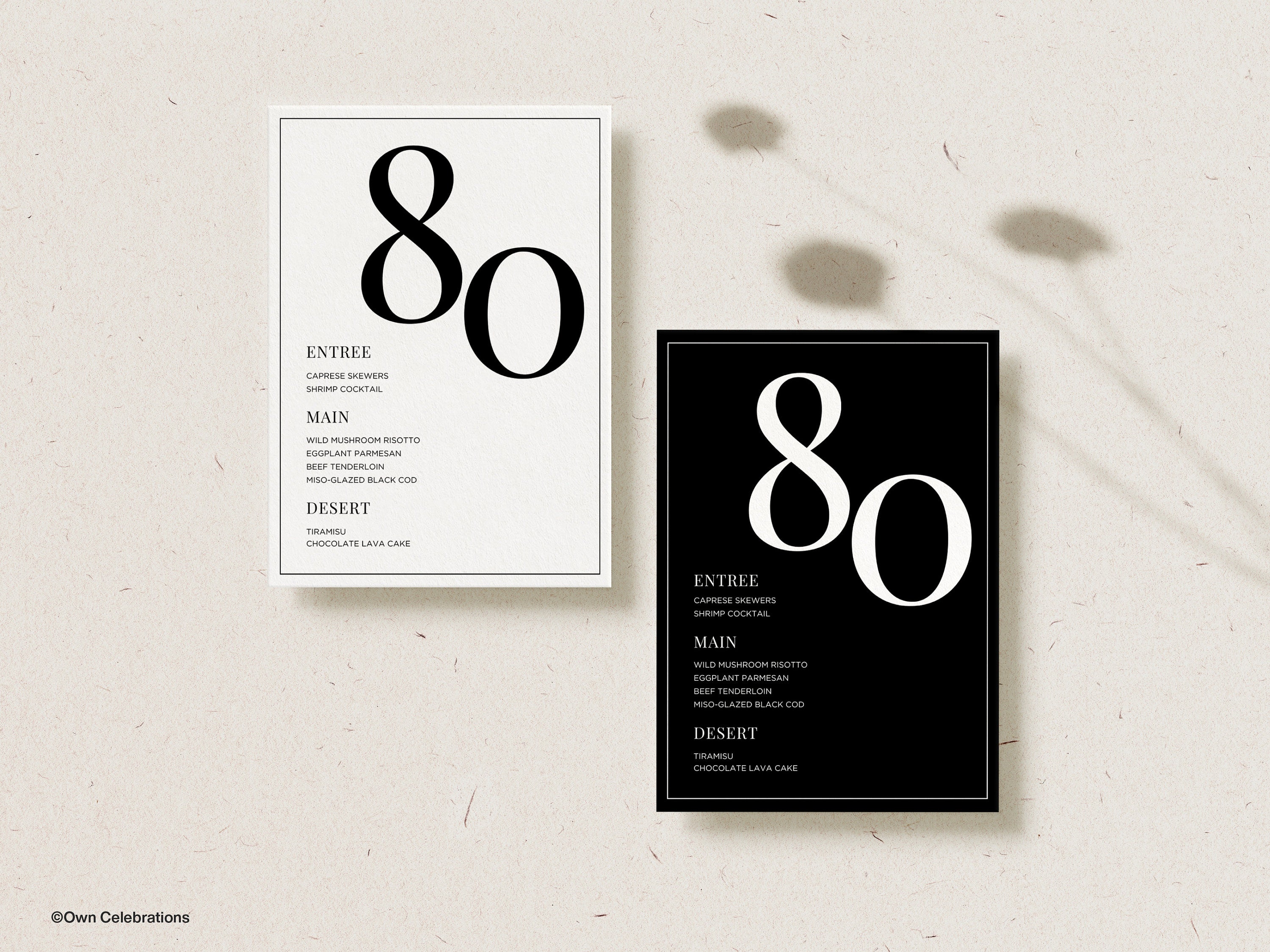 80th Birthday Menu Template: Minimalist Black and White Decor (instant ...