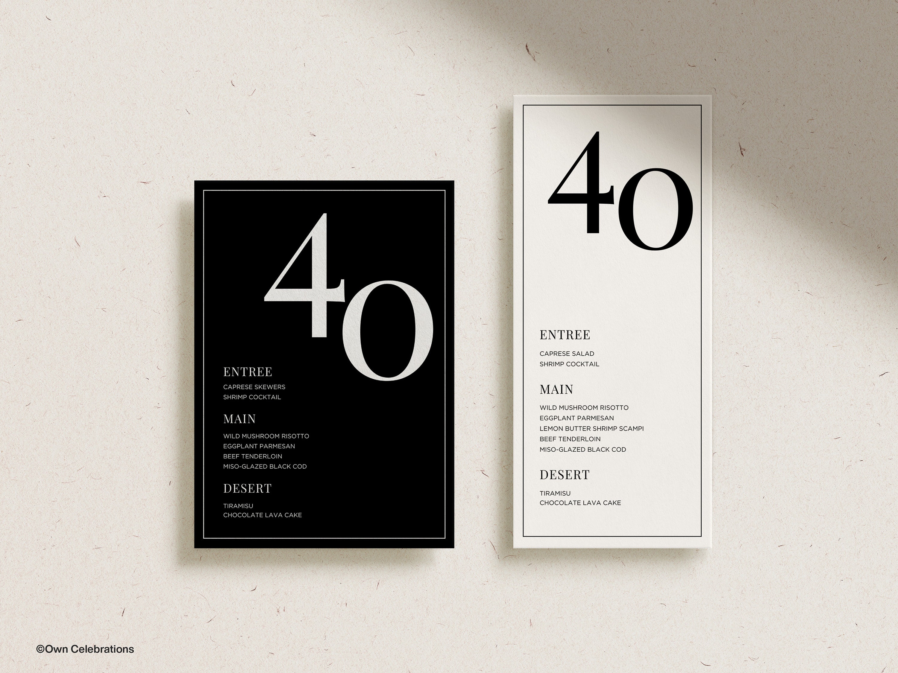 40th Birthday Menu Card Template, Place Cards, Printable Table Menu ...