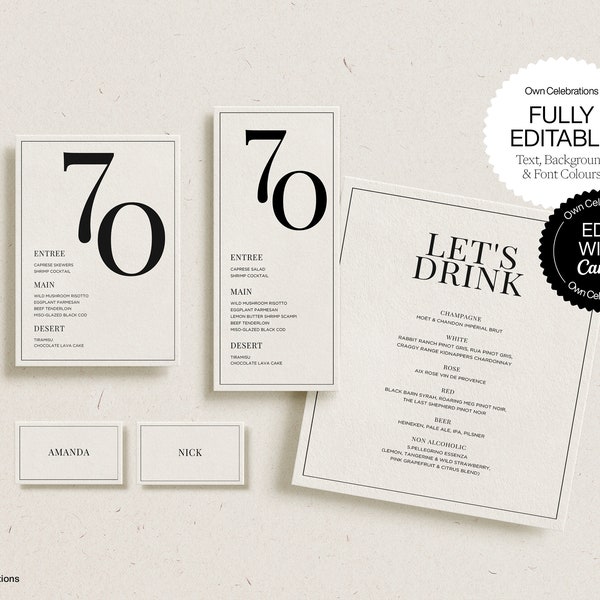 70th Menu Template - Etsy