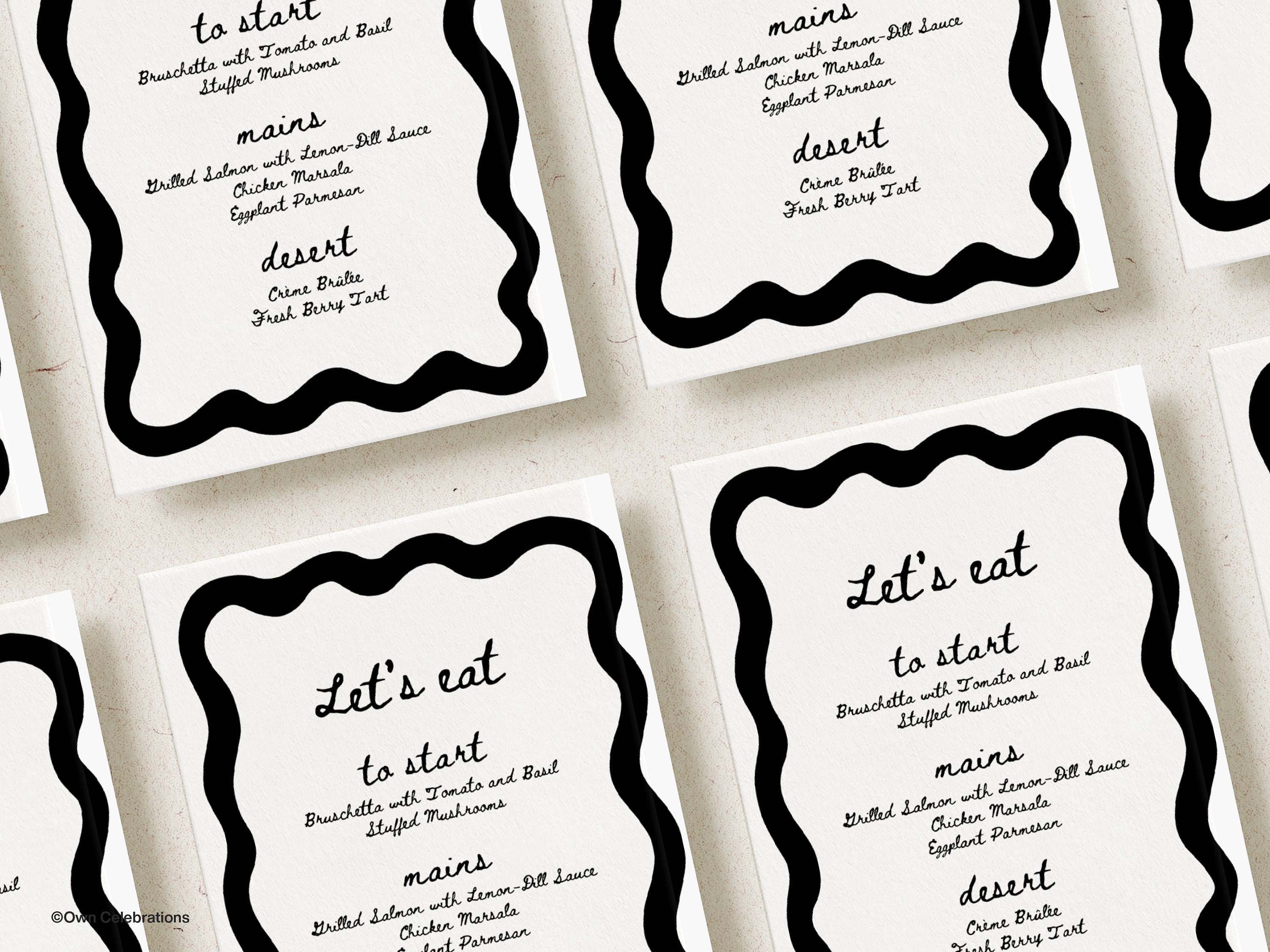 Wavy Menu and Place Card Template: Editable Squiggle Border (digital ...