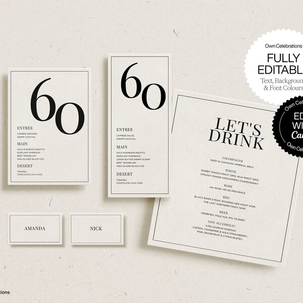 60th Bar Menu - Etsy